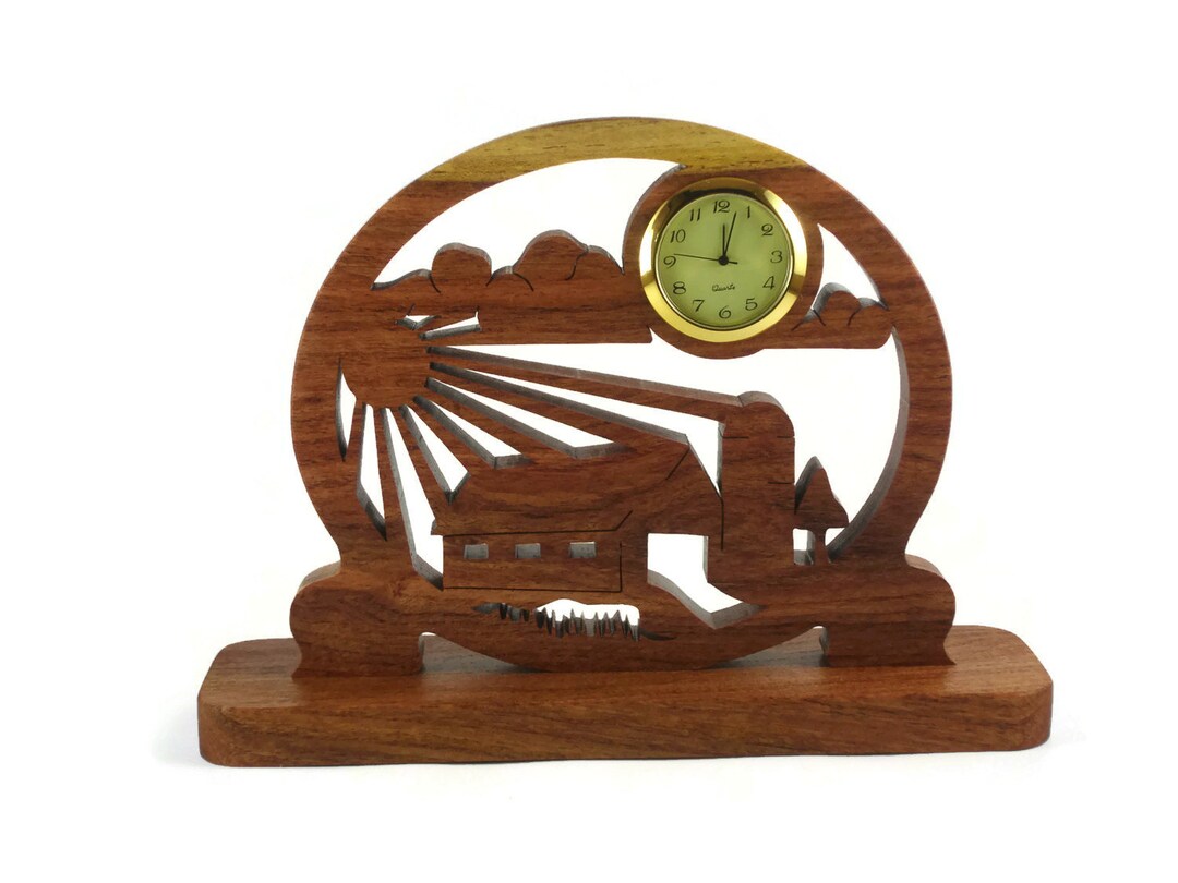 Farm Barnyard Scene Desk Clock Handmade From Cherry Wood by - Etsy