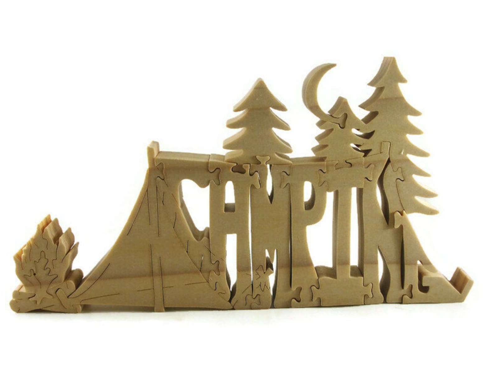 Camping Themed Scroll Saw Wood Puzzle Handmade From Poplar - Etsy