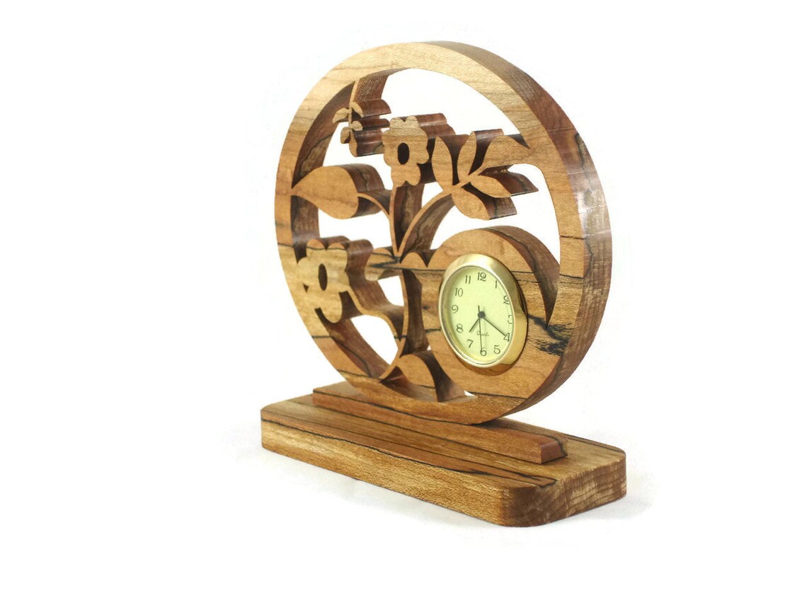 Floral Desk / Shelf Clock Handmade From Spalted Maple Wood - Etsy