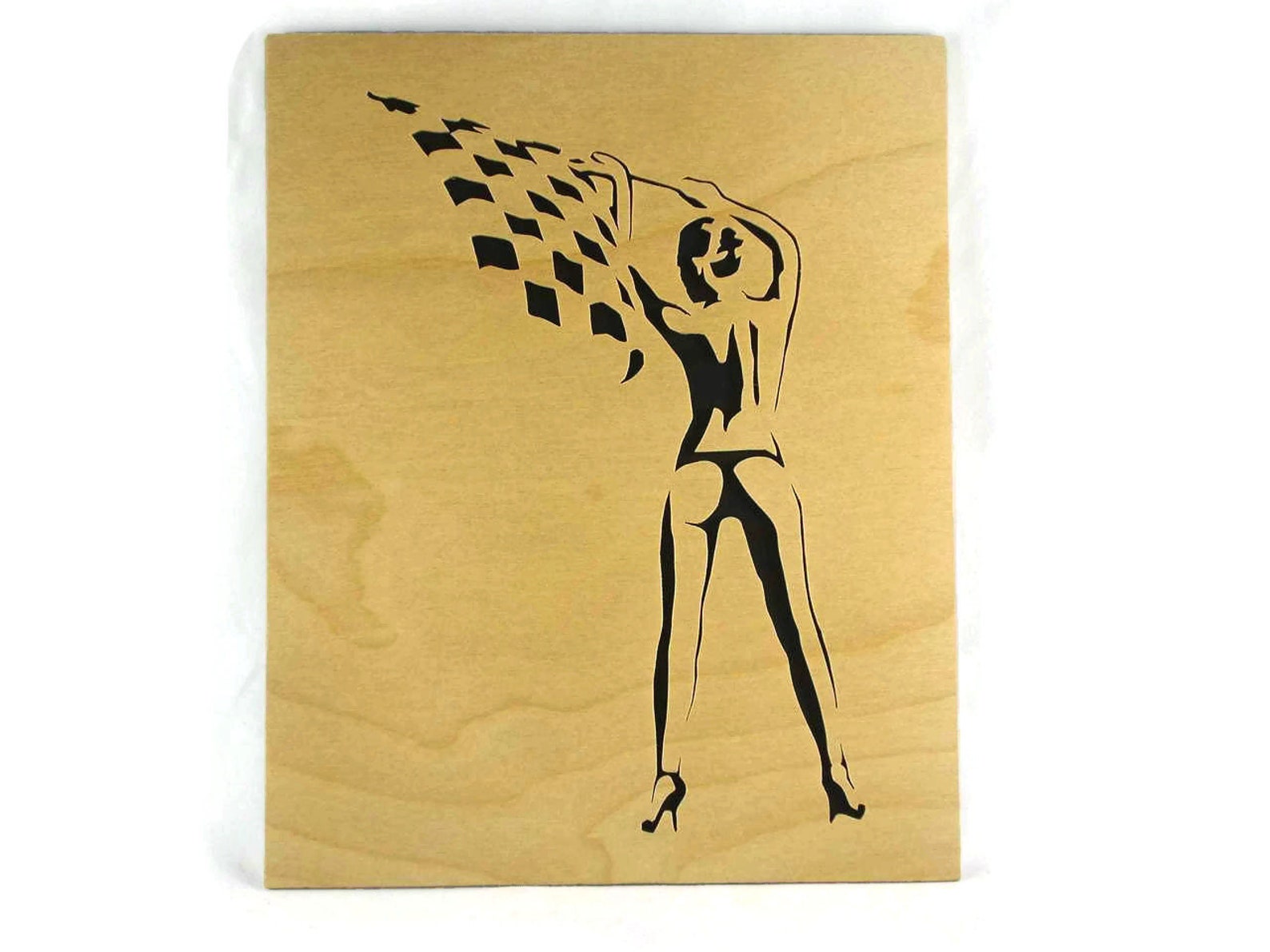 Pin-up Girl Waving Racing Checkered Flag Wall Hanging Handmade - Etsy