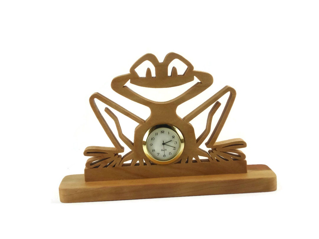 Wooden Frog Desk Clock Handmade From Cherry Wood - Etsy
