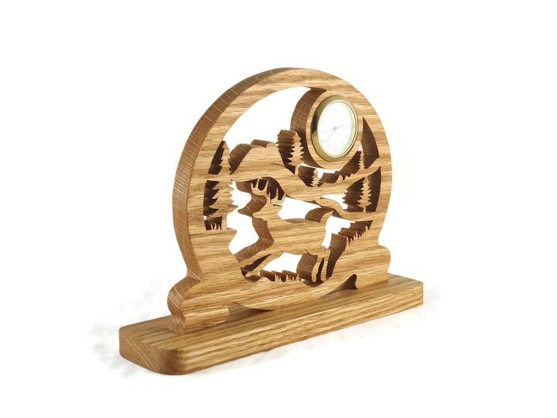 Deer Country Scene Desk Clock Handmade From Oak Wood by - Etsy