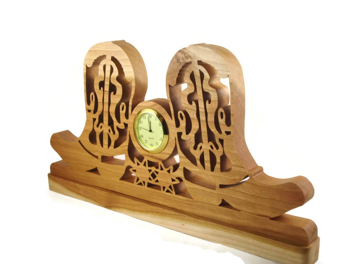 Cowboy Boot Desk Clock Western Time Piece Handmade From Cherry - Etsy