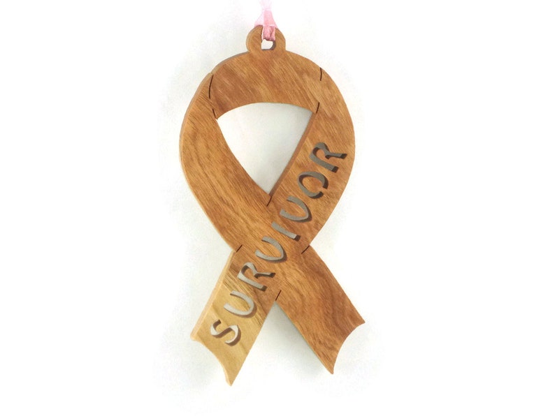 Cancer Survivor Ribbon Christmas Ornament Handmade From Cherry | Etsy