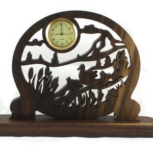 Ducks and Ducklings Swimming Scene Mini Desk Clock Handmade From Walnut ...