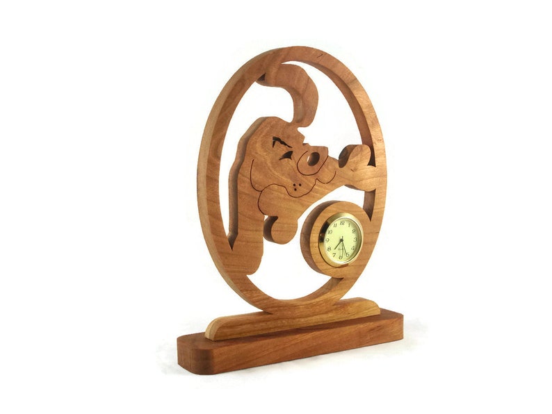Dog With Doggy Bone Desk or Shelf Clock Handmade From Cherry Wood - Etsy