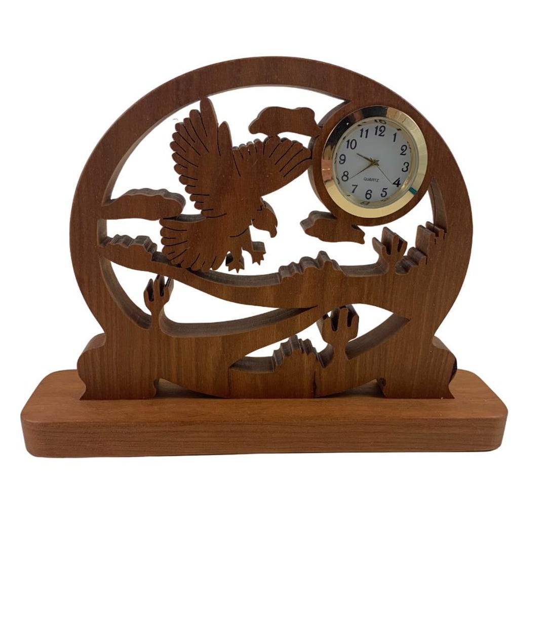 Eagle Scene Desk or Shelf Quartz Clock Handmade From Cherry Wood by ...