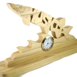 Muskie Fish Desk or Shelf Clock Handmade From Poplar Wood by Kevskrafts ...