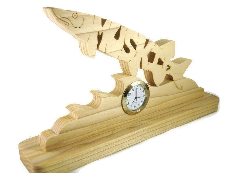 Muskie Fish Desk or Shelf Clock Handmade From Poplar Wood by - Etsy