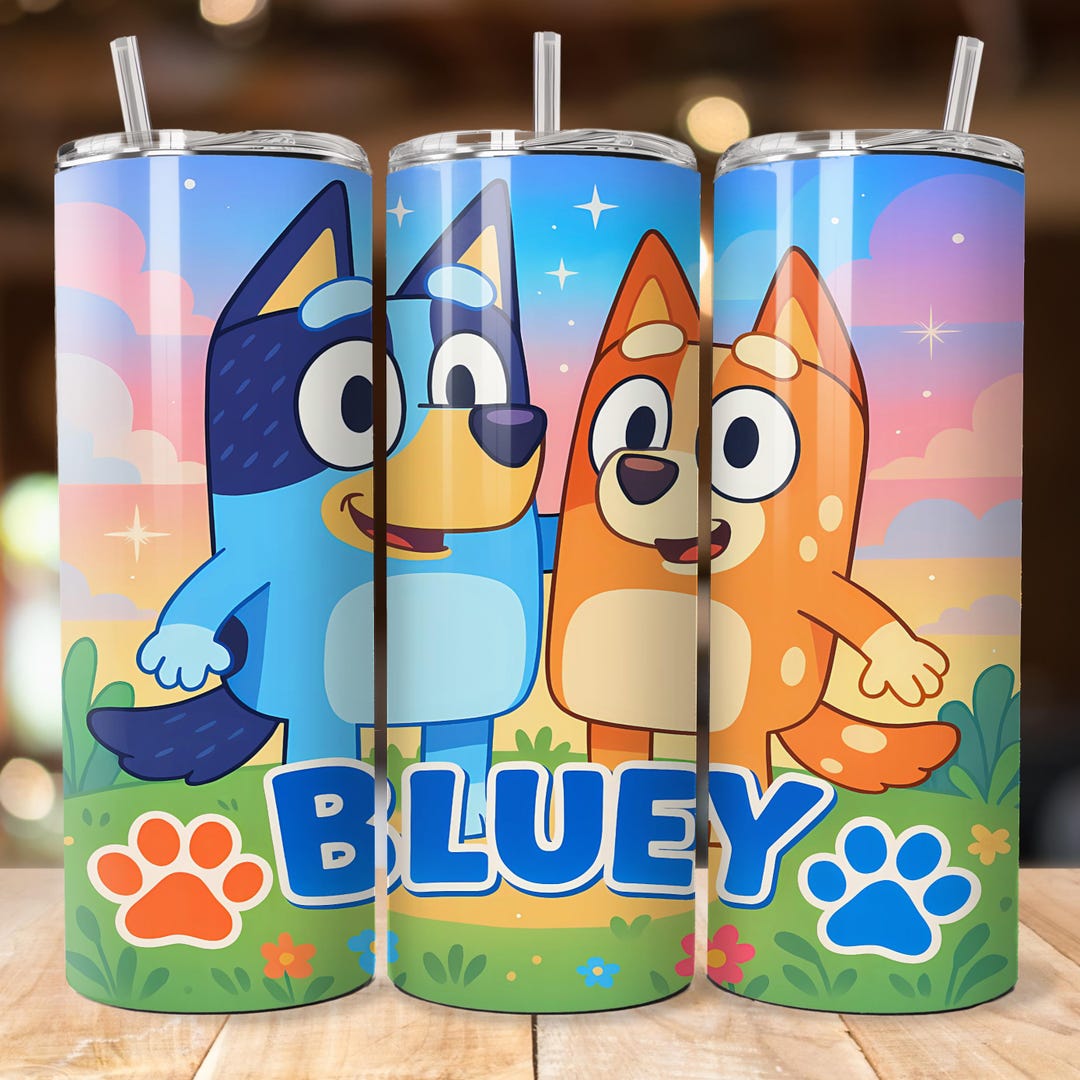 Bluey Footprints Tumbler Wrap,3d Blue Dog Family 20oz Kids Flip Top ...