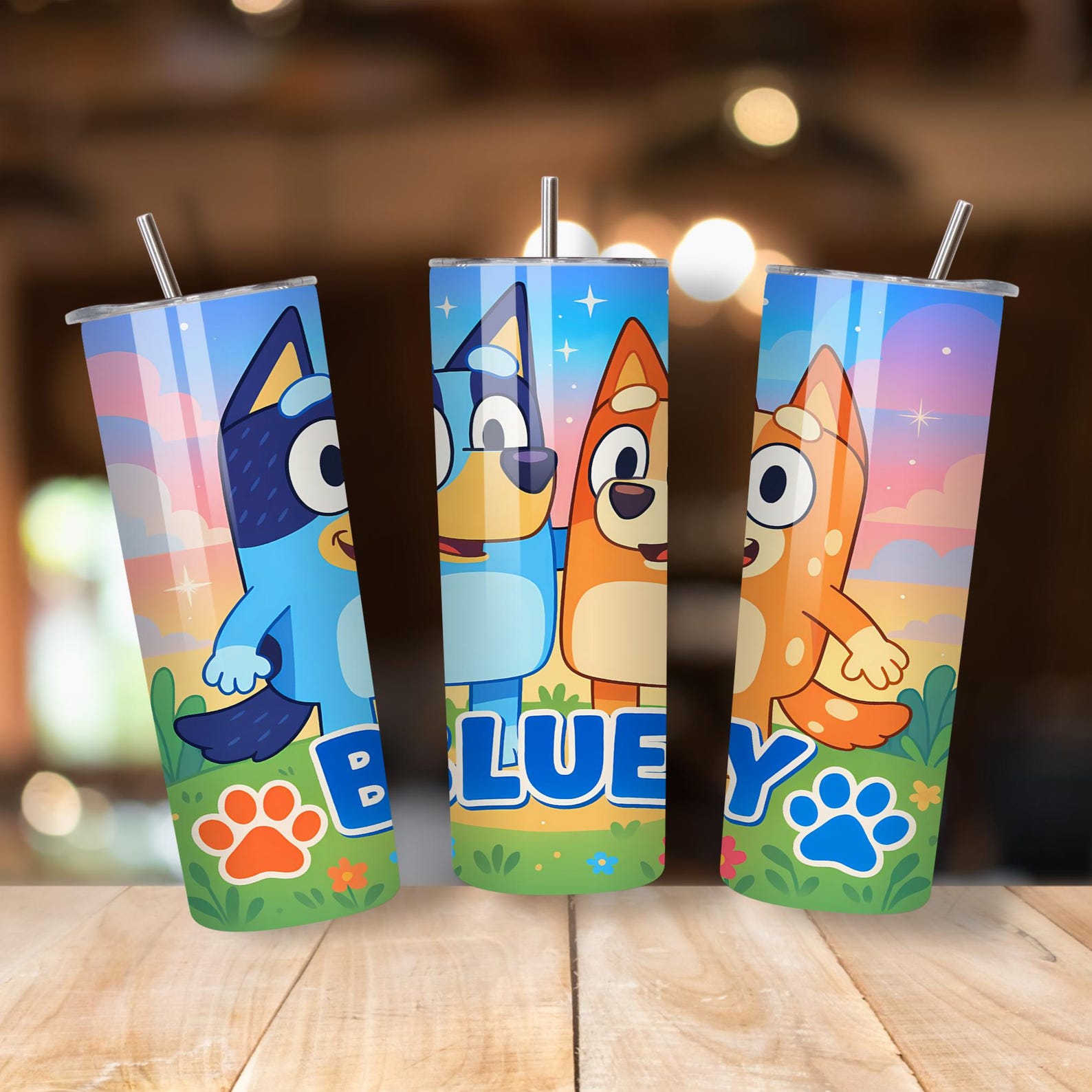 Bluey Footprints Tumbler Wrap,3d Blue Dog Family 20oz Kids Flip Top ...