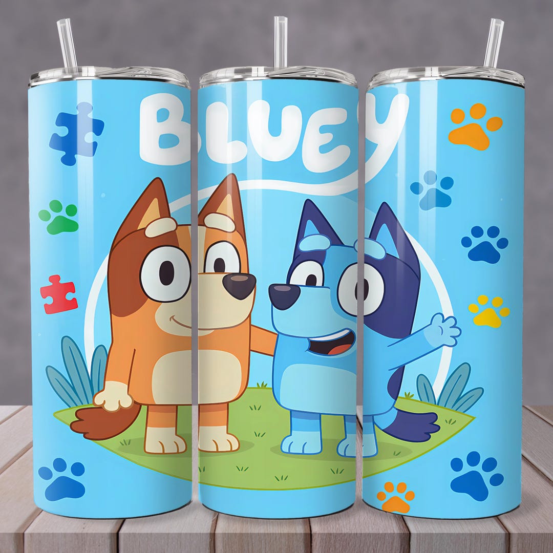 Bluey Footprints Tumbler Wrap,3d Blue Dog Family 20oz Kids Flip Top ...