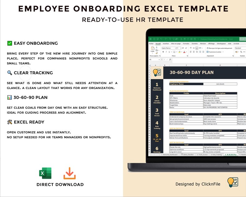 Employee Onboarding Excel Template | HR New Hire Checklist (digital ...
