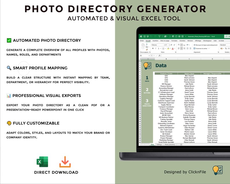 Excel HR Visual Bundle | Photo Directory and Org Chart Generator ...