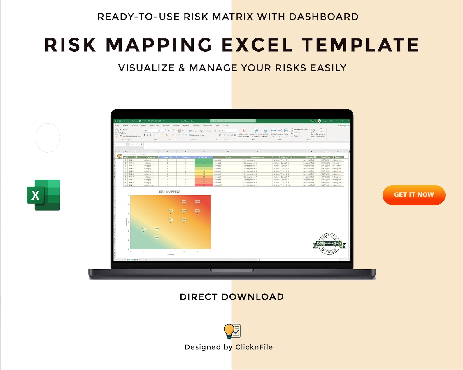 Risk Mapping Excel Template | Risk Matrix Dashboard (digital Download ...