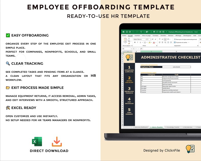 HR Offboarding Excel Template | Complete Employee Exit Process and ...