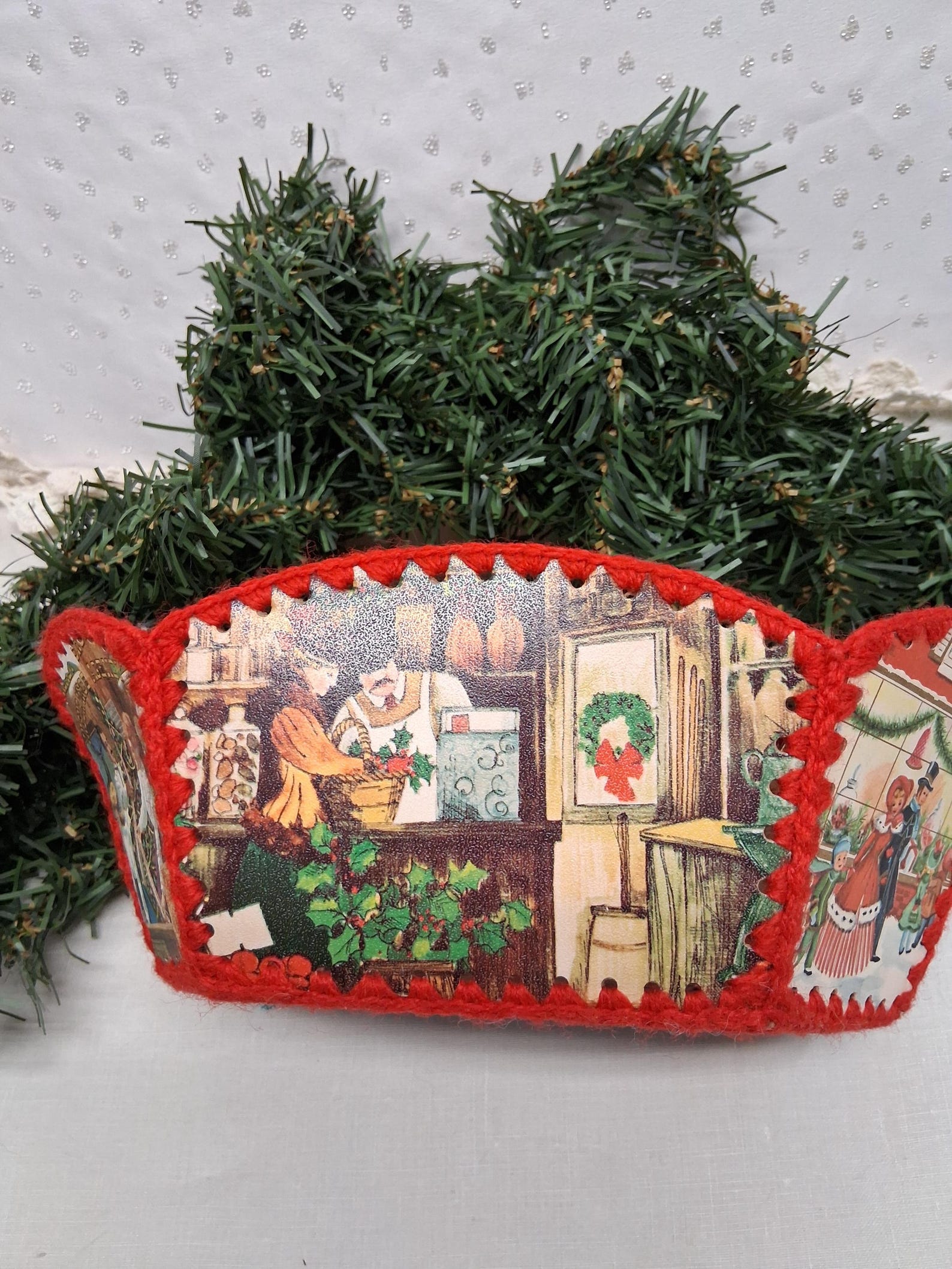 Vintage Christmas Greeting Card Basket, Handmade Crochet - Etsy