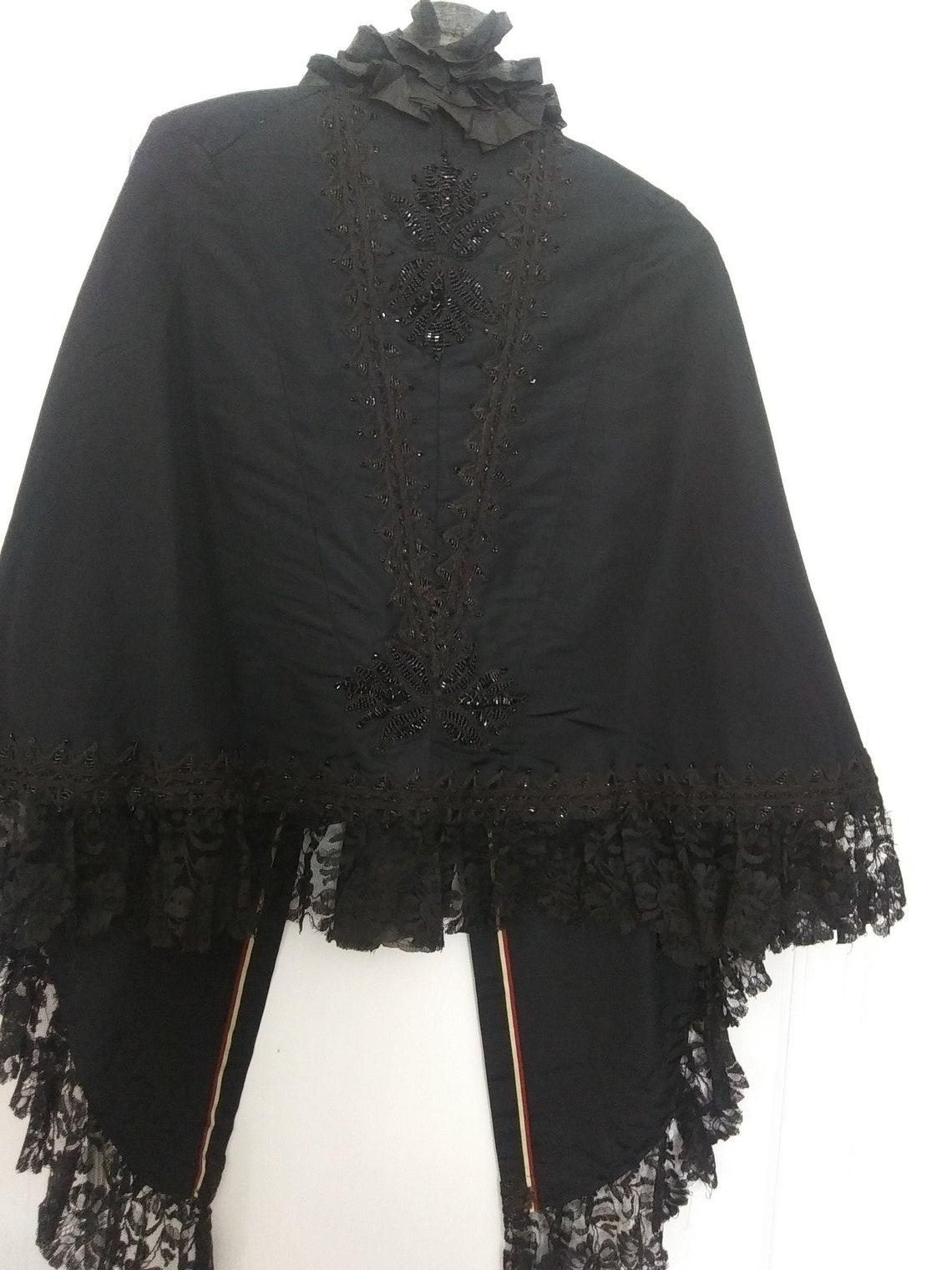 1800's Victorian Capelet, Mourning Cape With Ruffled Collar, Beaded ...