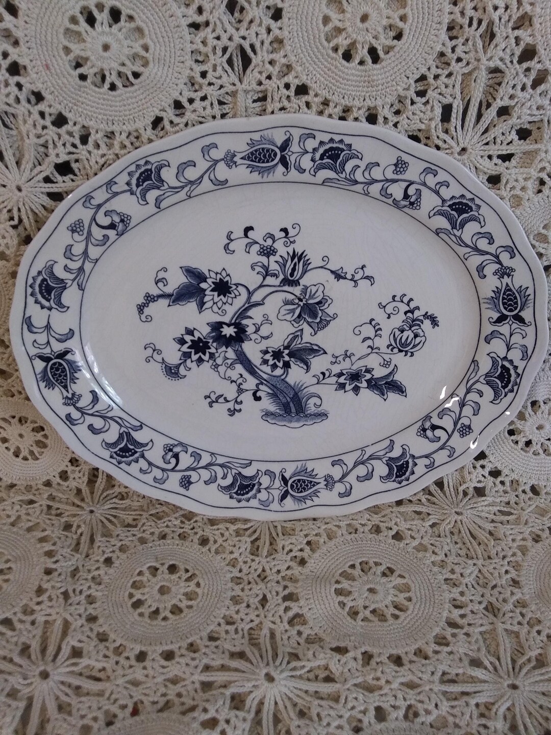 Vintage Double Phoenix Ming Tree Platter, Blue & White - Etsy