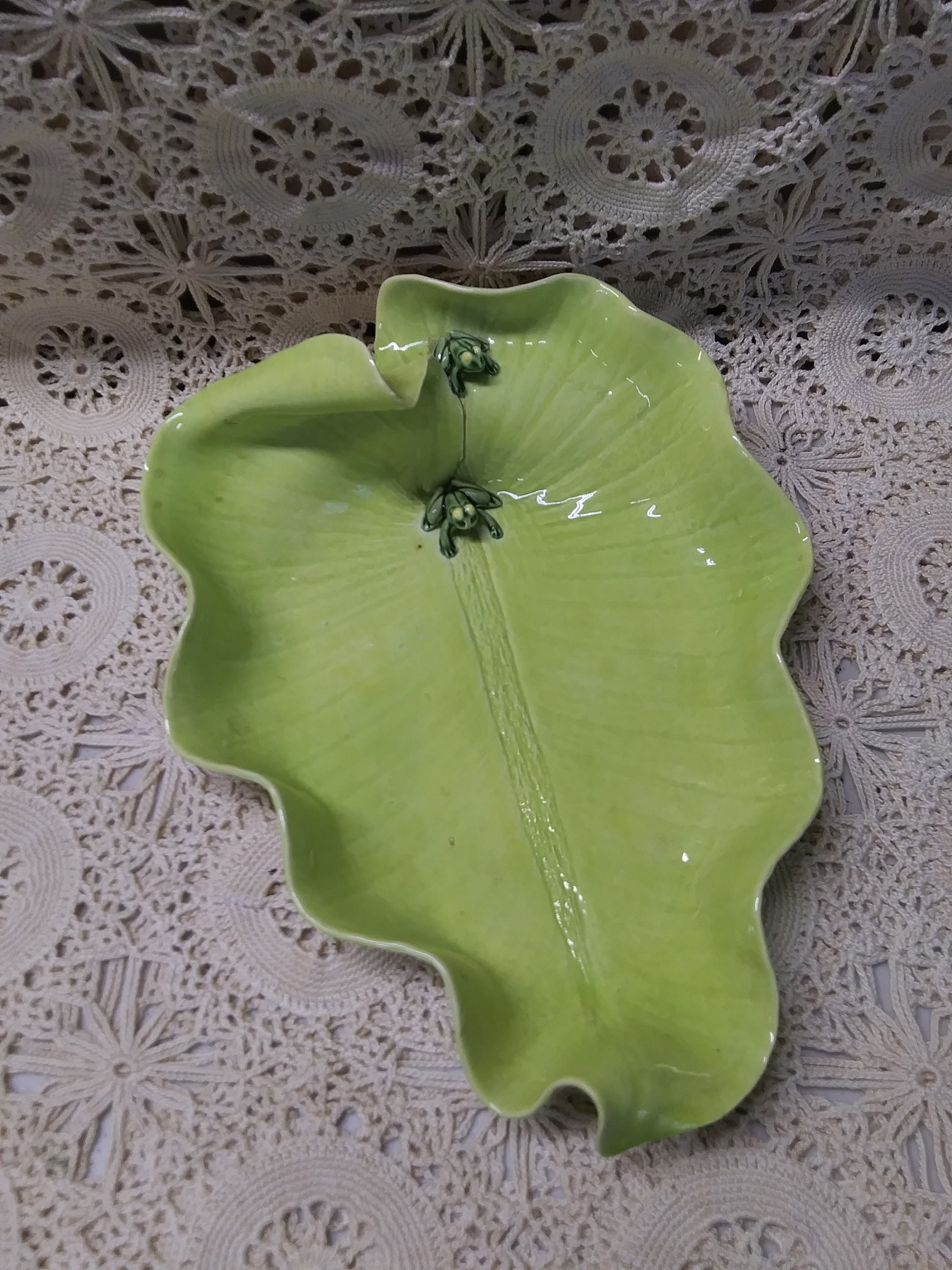 Vintage Pat Young Ceramics Pottery - Green Leaf With Frogs - Mid ...
