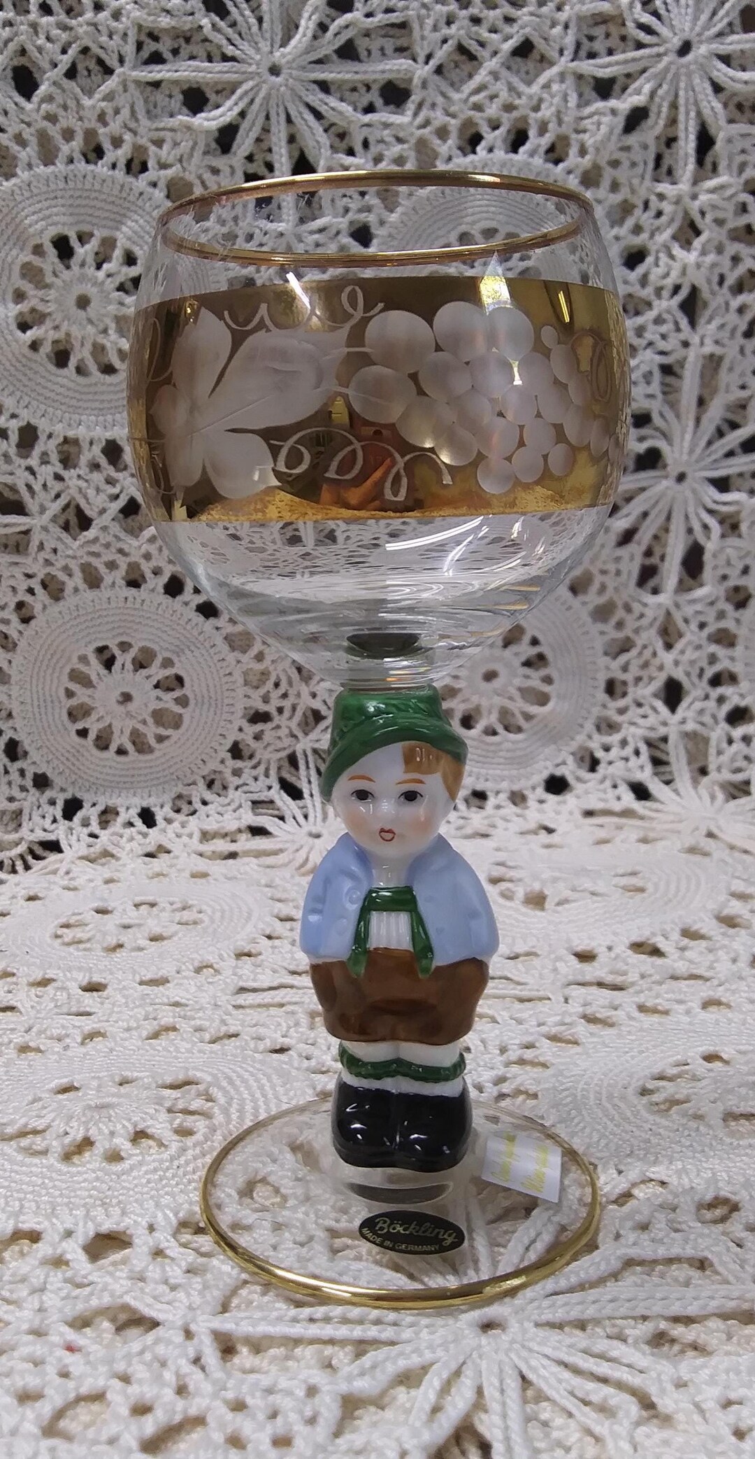 Vintage Bockling German Goebel Hummel Boy Gold Etched Wine Glass Goblet ...