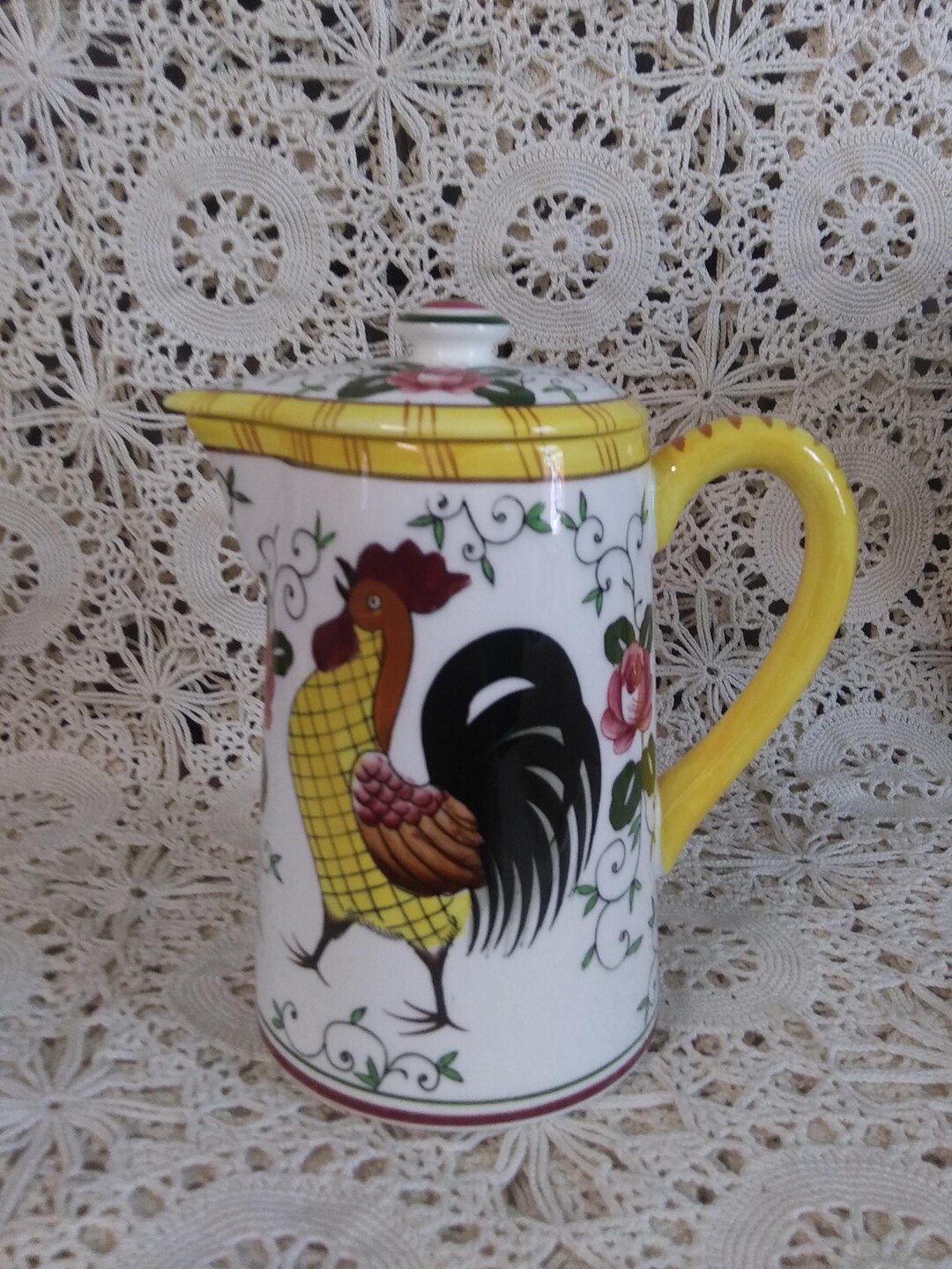 Vintage Rooster and Roses PY Ucagco Pitcher With Lid - Etsy
