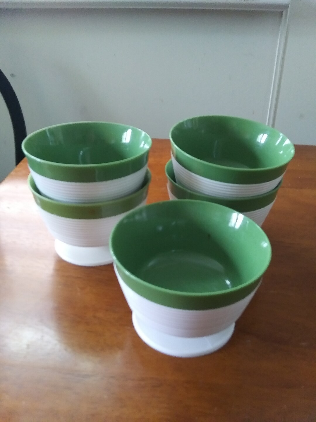 Vintage 1960's Raffiaware Thermo-temp Green Pedestal Dessert Bowl Set ...