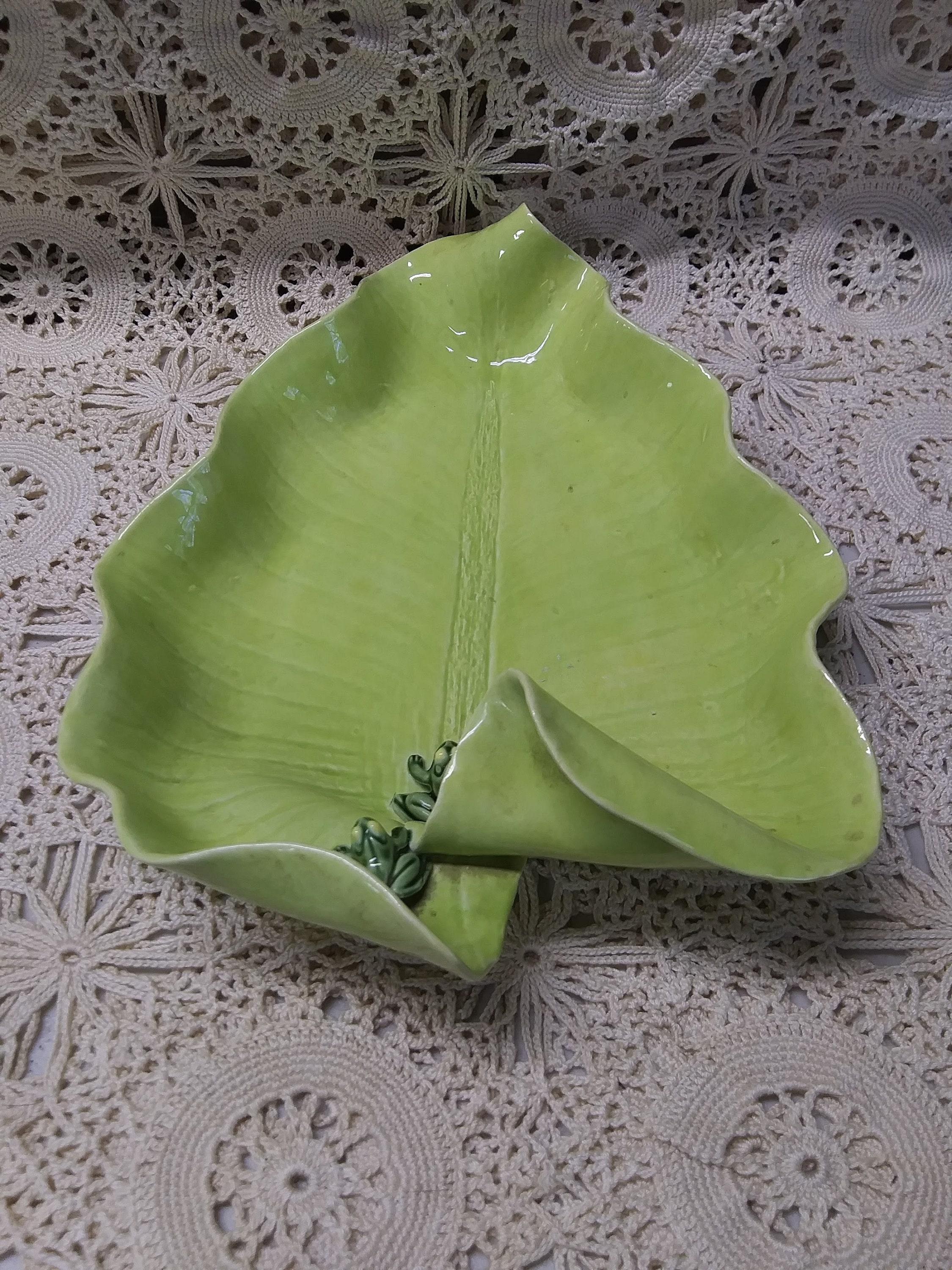 Vintage Pat Young Ceramics Pottery Green Leaf With Frogs Mid Century ...