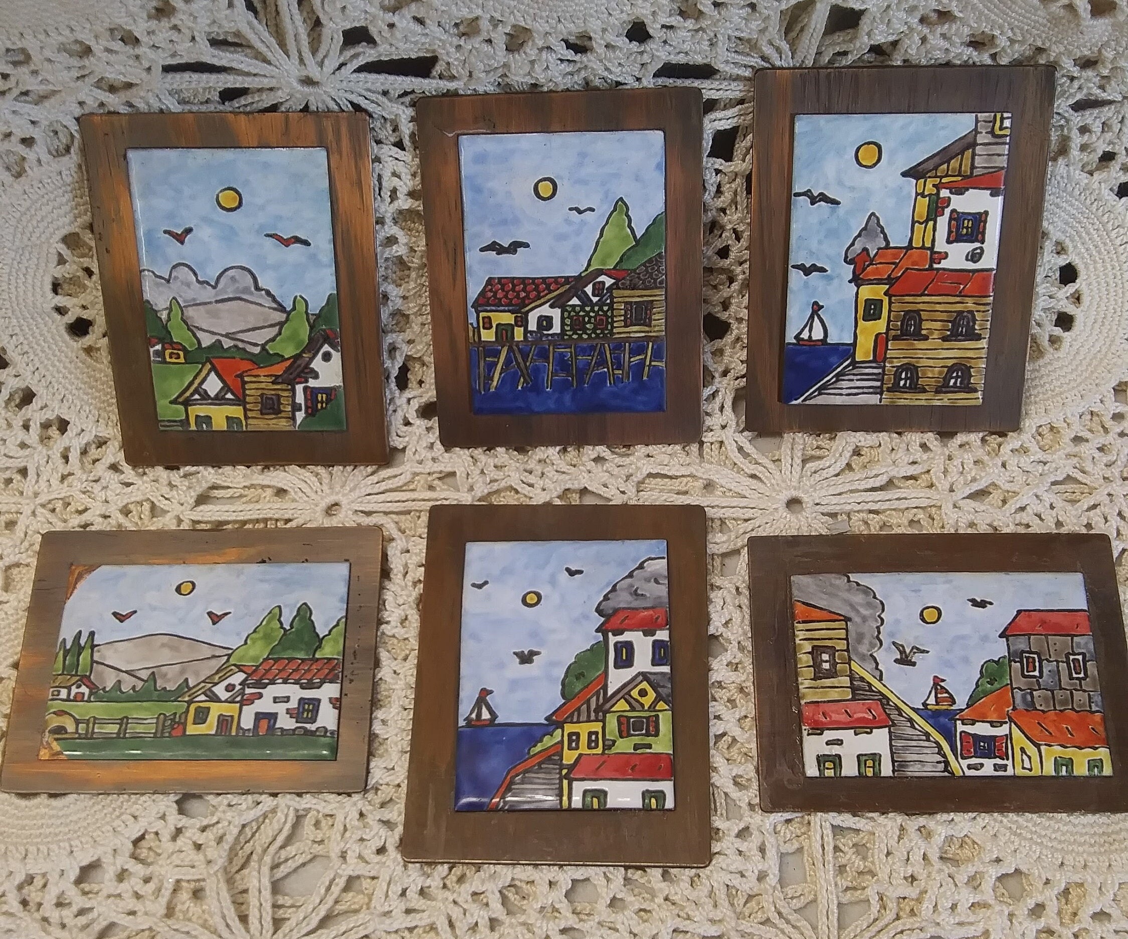 Vintage Canelo Chile Original Miniatures village View Ceramic Inlay Set ...