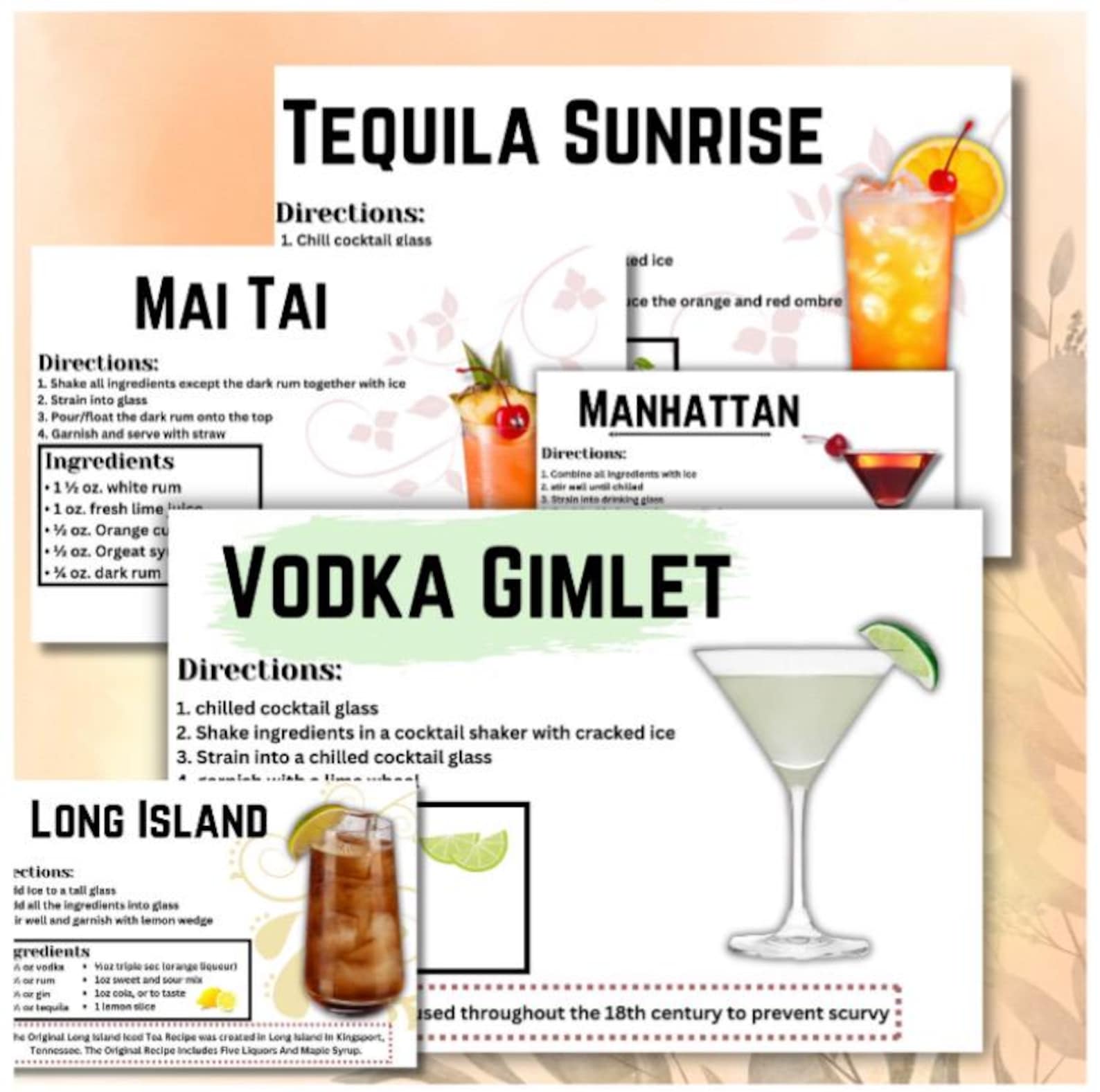 30 Cocktail Recipe Cards: Printable Drink Guide (PDF Download) - Etsy
