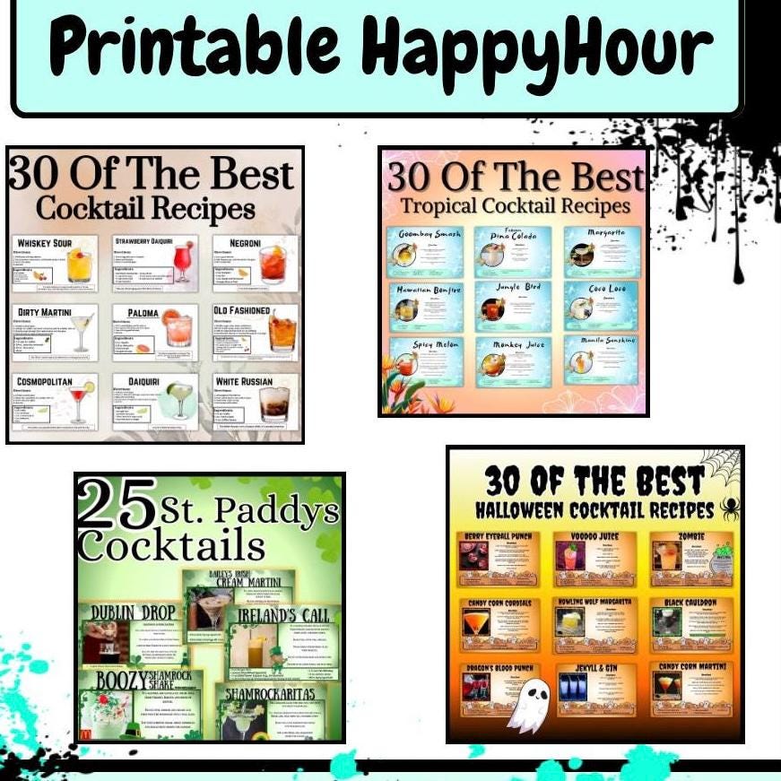 30 Cocktail Recipe Cards: Printable Drink Guide (PDF Download) - Etsy