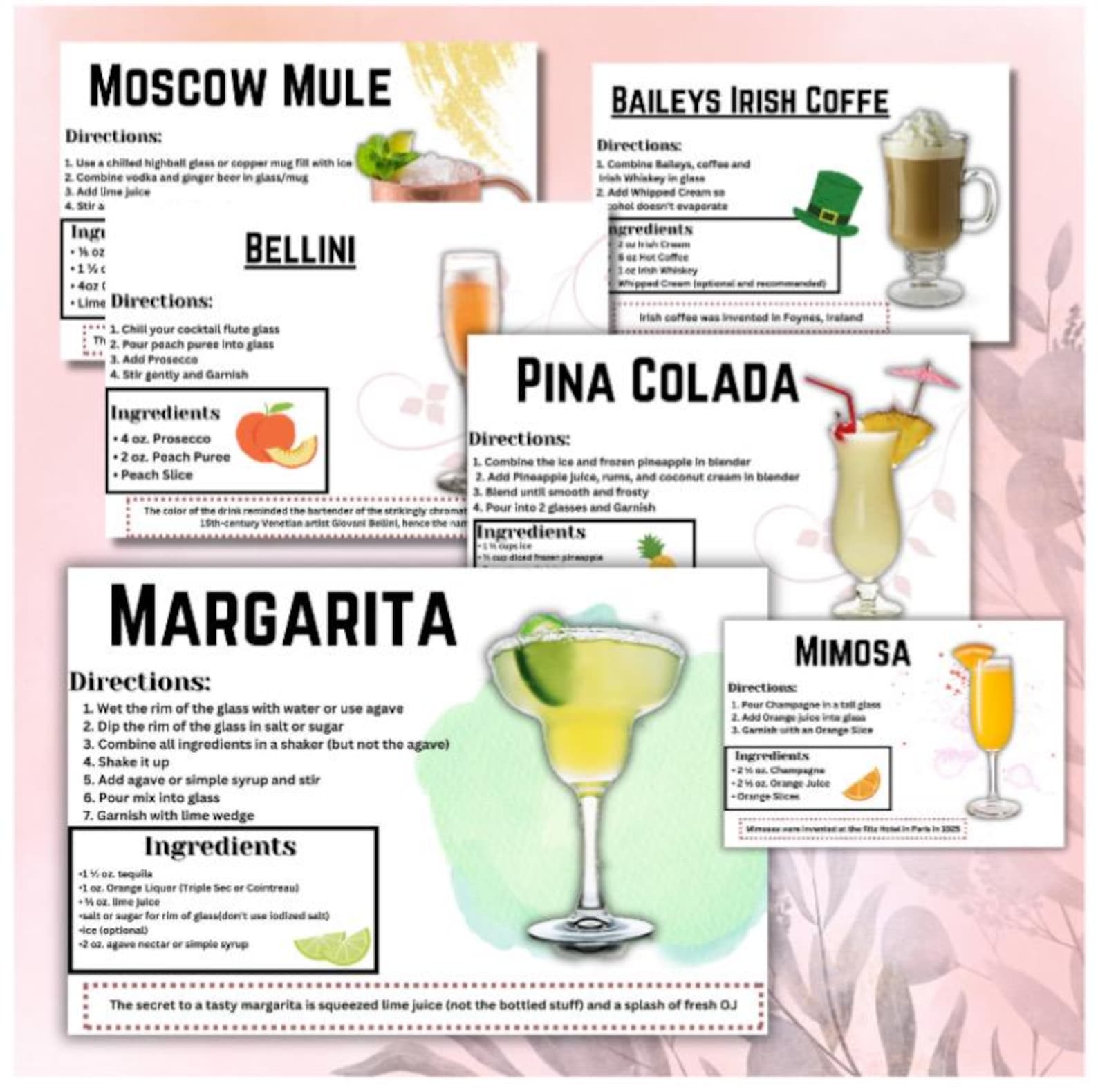 30 Cocktail Recipe Cards: Printable Drink Guide (PDF Download) - Etsy