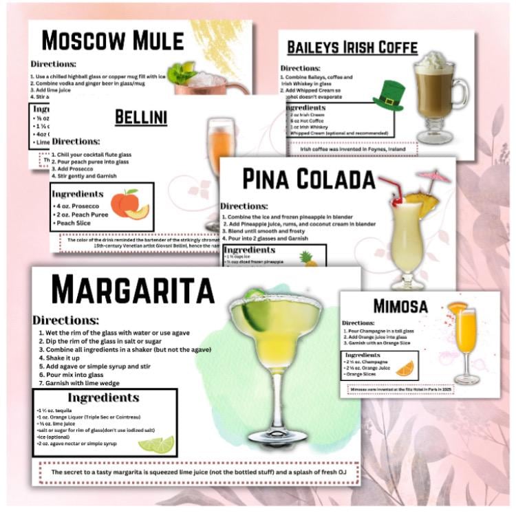 30 Cocktail Recipe Cards: Printable Drink Guide (PDF Download) - Etsy