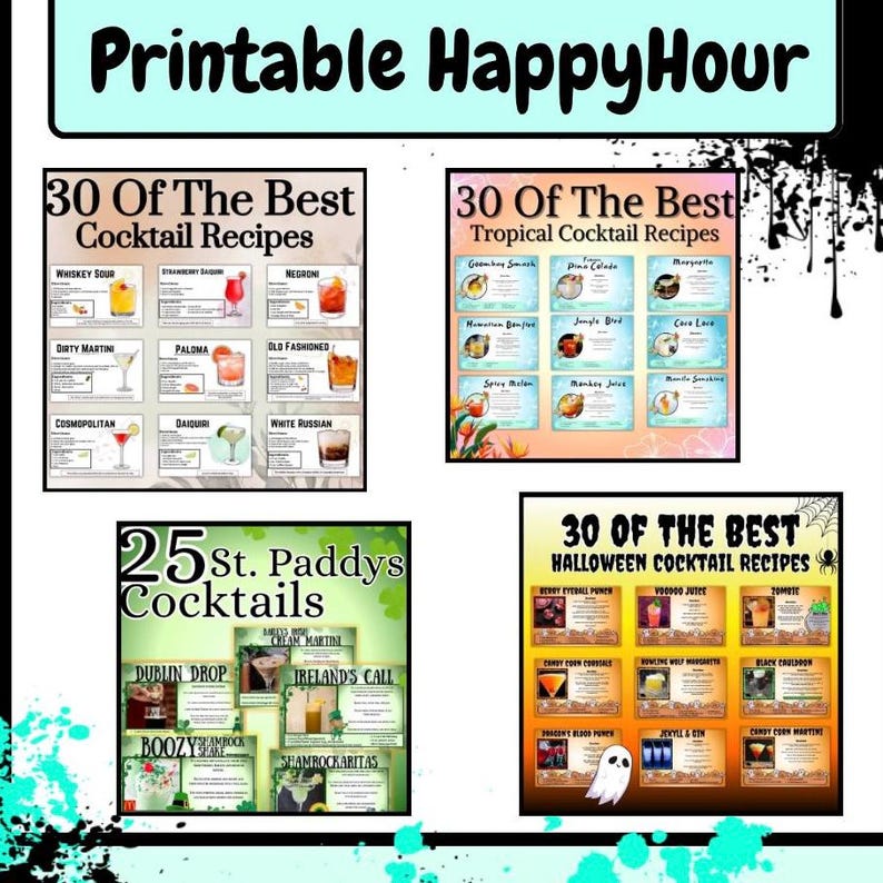 Tropical Cocktail Recipe Cards: Summer Drink Guide (printable PDF ...