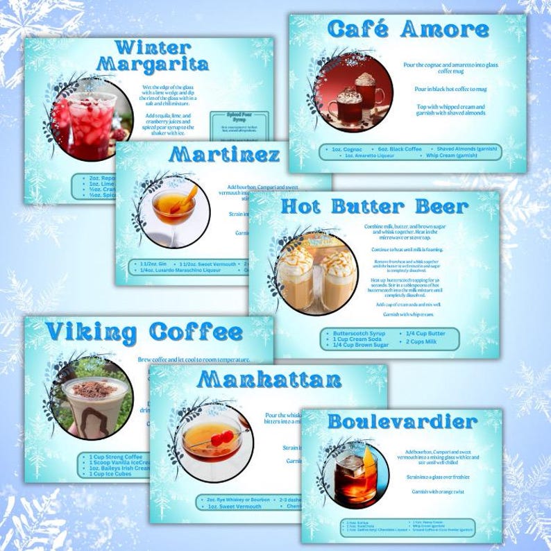 Winter Cocktail Recipe Cards: Printable Drink Guide (edit in Canva, PDF ...