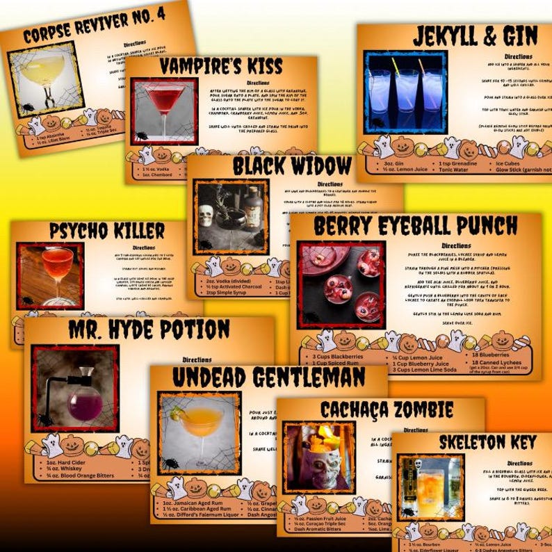 Halloween Cocktail Recipe Cards: Spooky Drink Guide (printable PDF ...