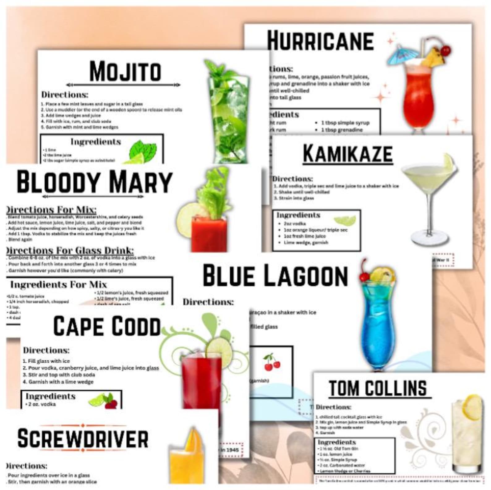 30 Cocktail Recipe Cards: Printable Drink Guide (PDF Download) - Etsy