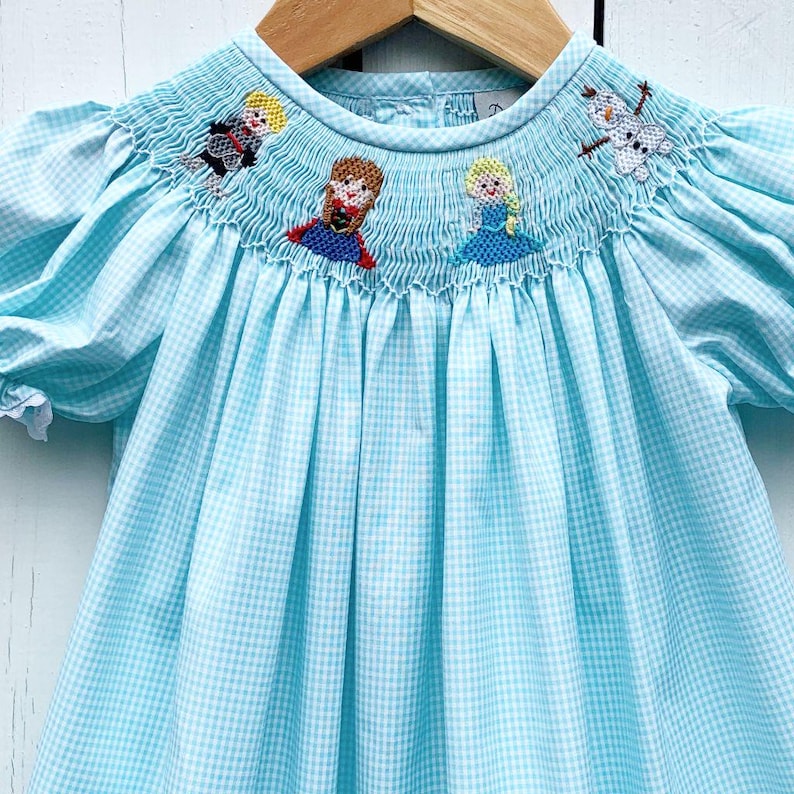 Smocked Frozen Ice Princess Bishop Dress Hand Smocked Aqua Gingham ...