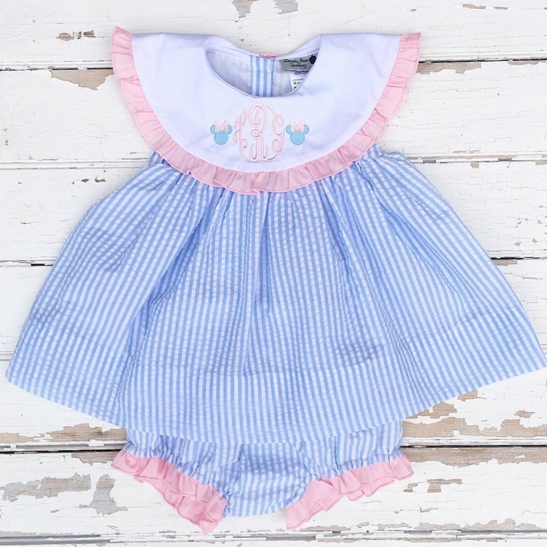 Pastel Mouse Ears Top Bloomer Set Blue Stripe Seersucker Light Pink ...
