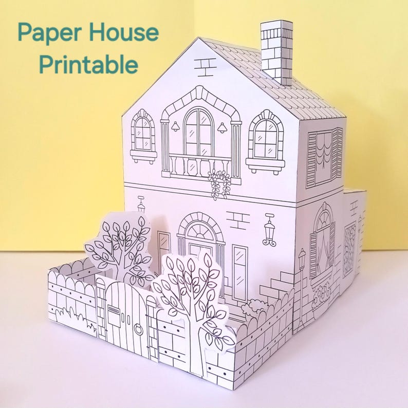 3D Paper House Template: Color, Cut & Assemble DIY Craft (PDF Download ...