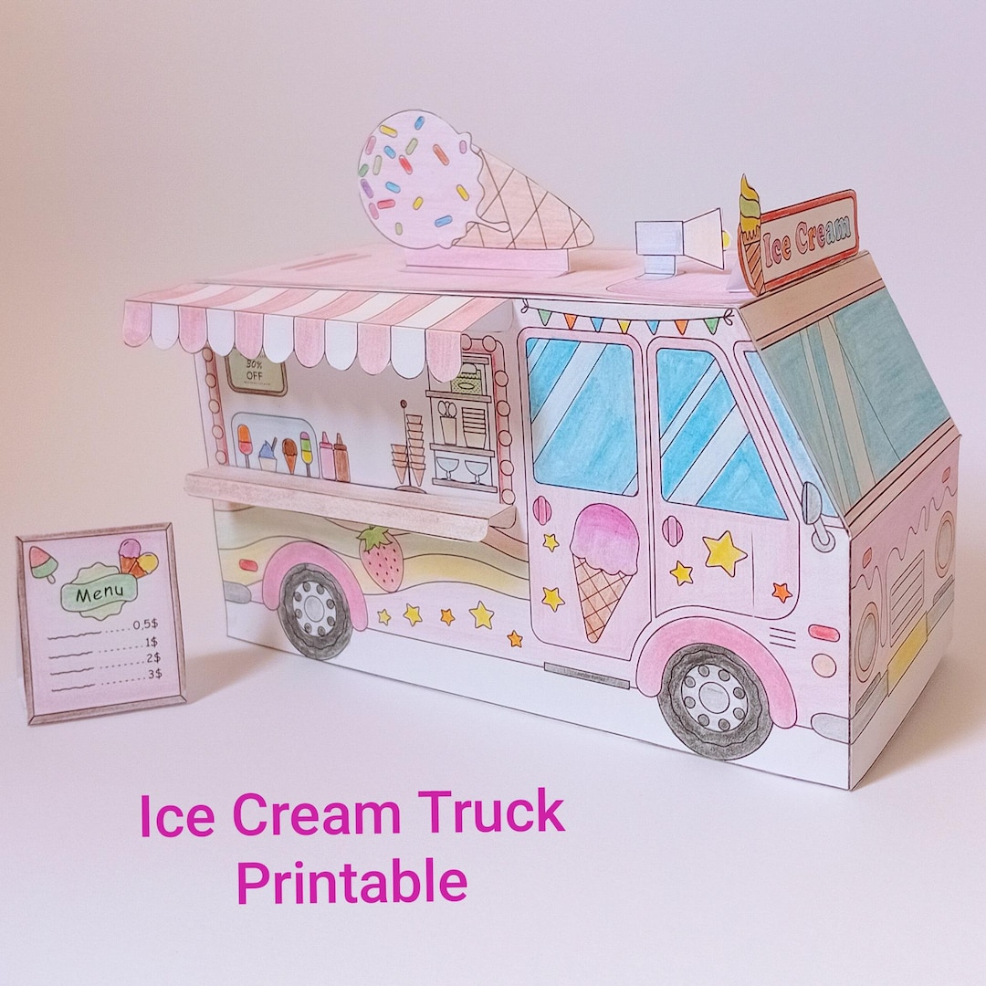 Ice Cream Truck Craft: 3D Paper Model to Color (PDF Download) - Etsy