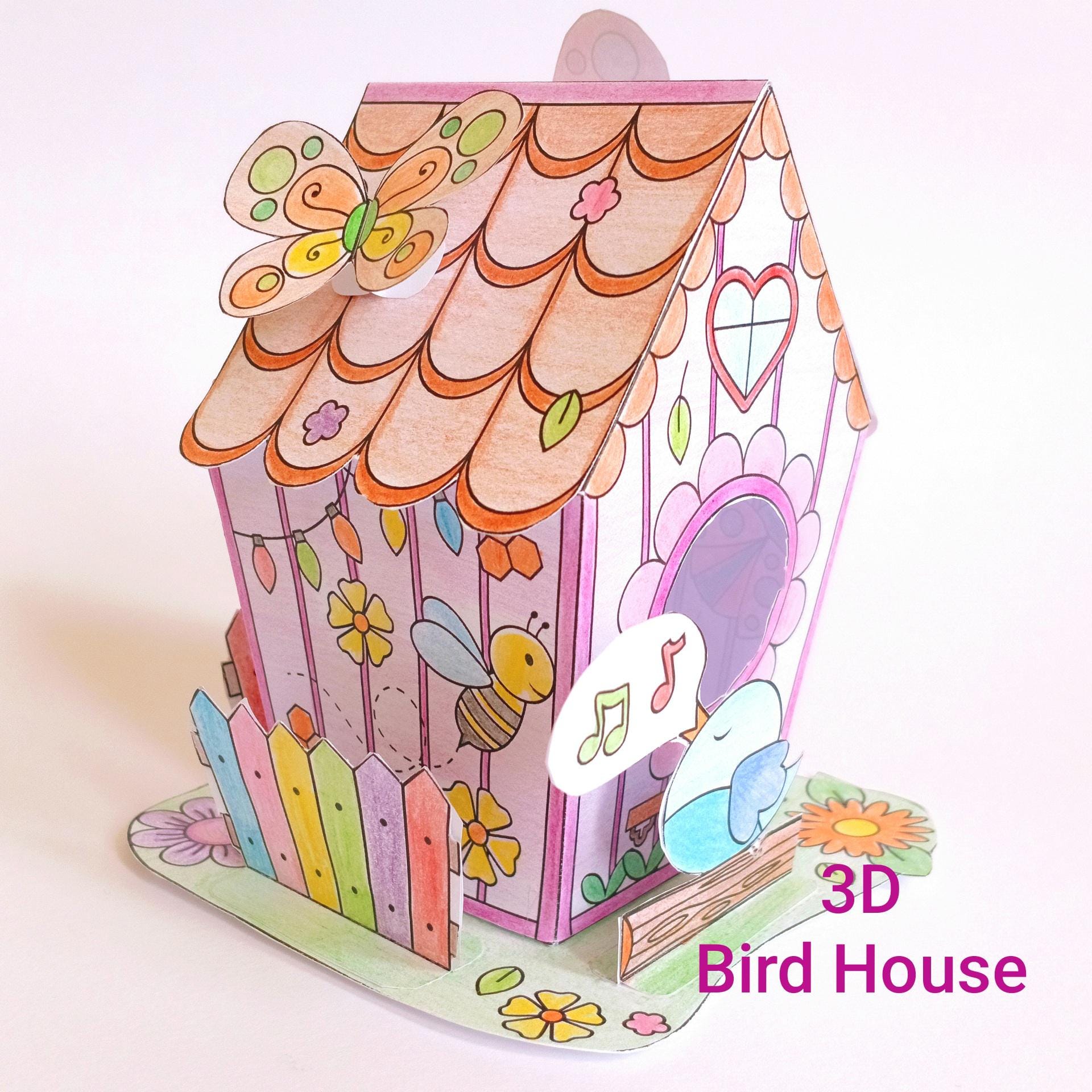 Printable 3D Paper Birdhouse Template: Spring Craft Activity (PDF ...