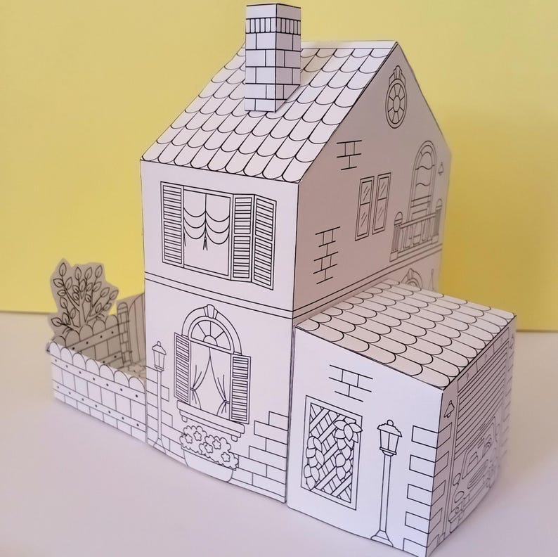 3D Paper House Template: Color, Cut & Assemble DIY Craft (PDF Download ...