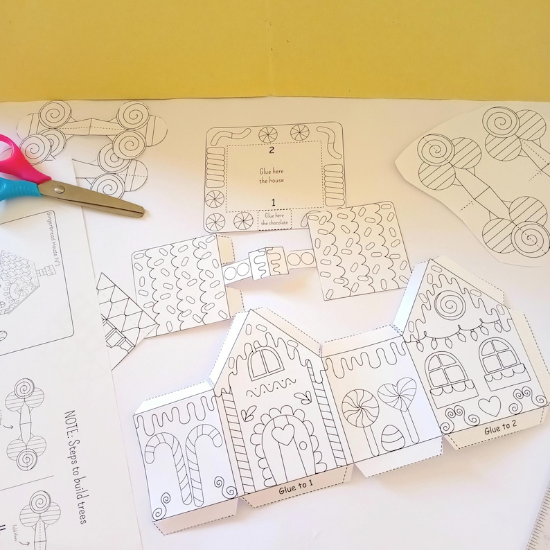 3D Paper Gingerbread Houses: Printable Templates to Color & Assemble ...