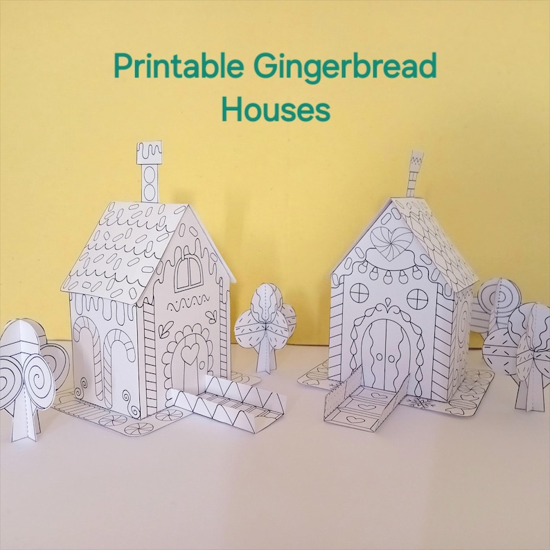 3D Paper Gingerbread Houses: Printable Templates to Color & Assemble ...
