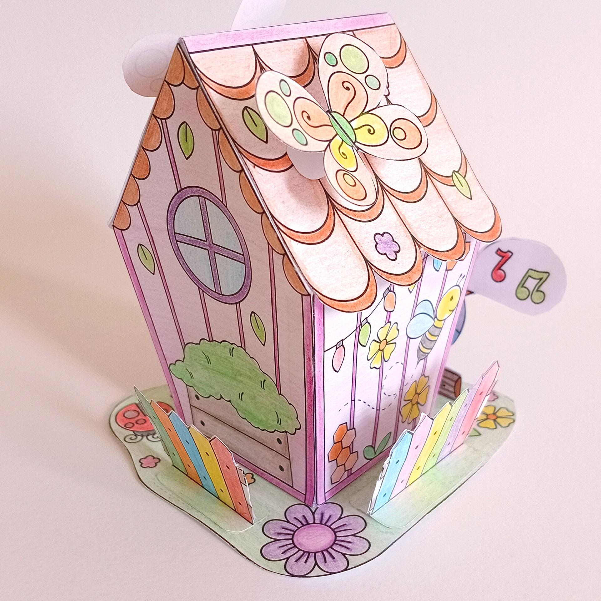 Printable 3D Paper Birdhouse Template: Spring Craft Activity (PDF ...