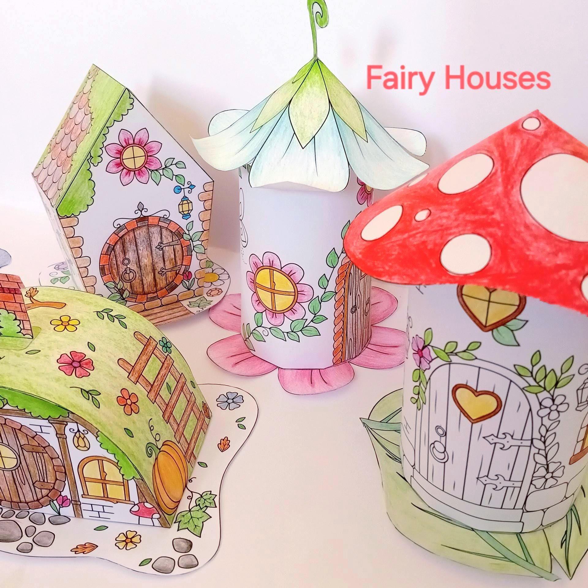 Fairy Paper Houses Printable Template: Color, Cut & Assemble DIY Craft ...