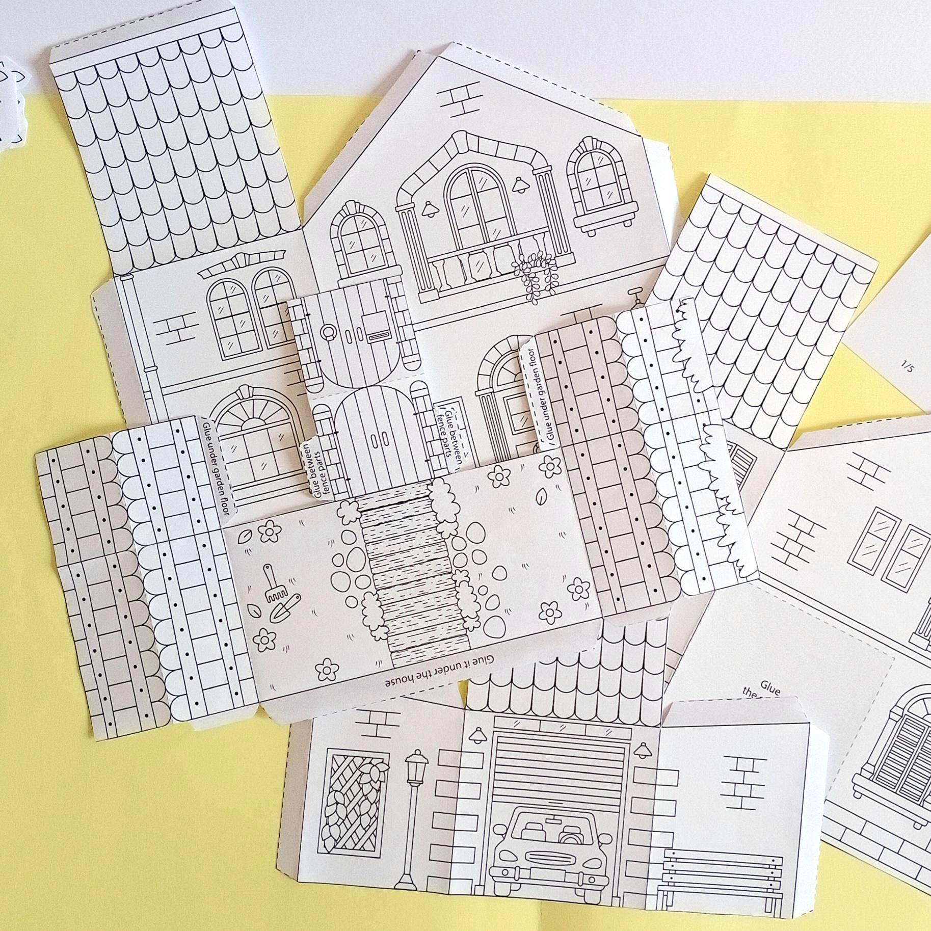 3D Paper House Template: Color, Cut & Assemble DIY Craft (PDF Download ...
