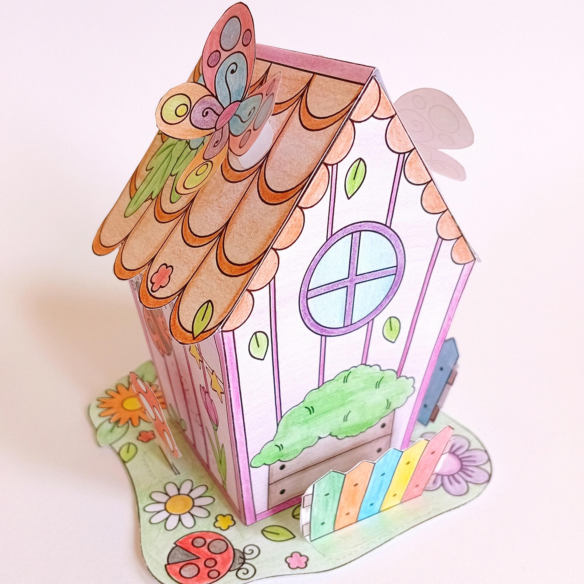 Printable 3D Paper Birdhouse Template: Spring Craft Activity (PDF ...