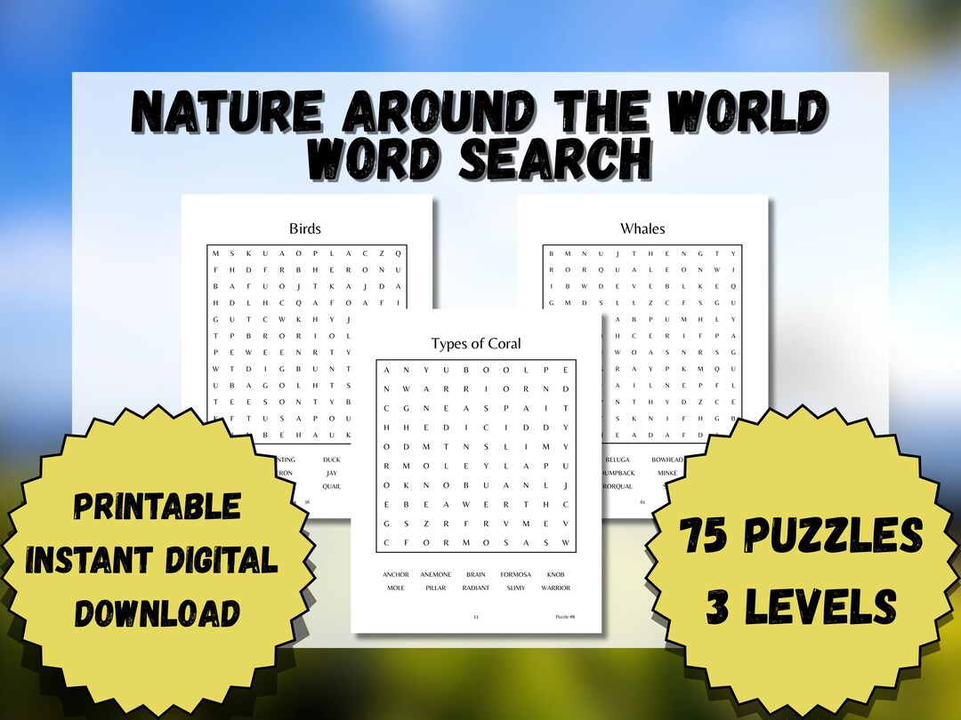 Nature Around the World Word Search: Printable Word Search, Camping ...